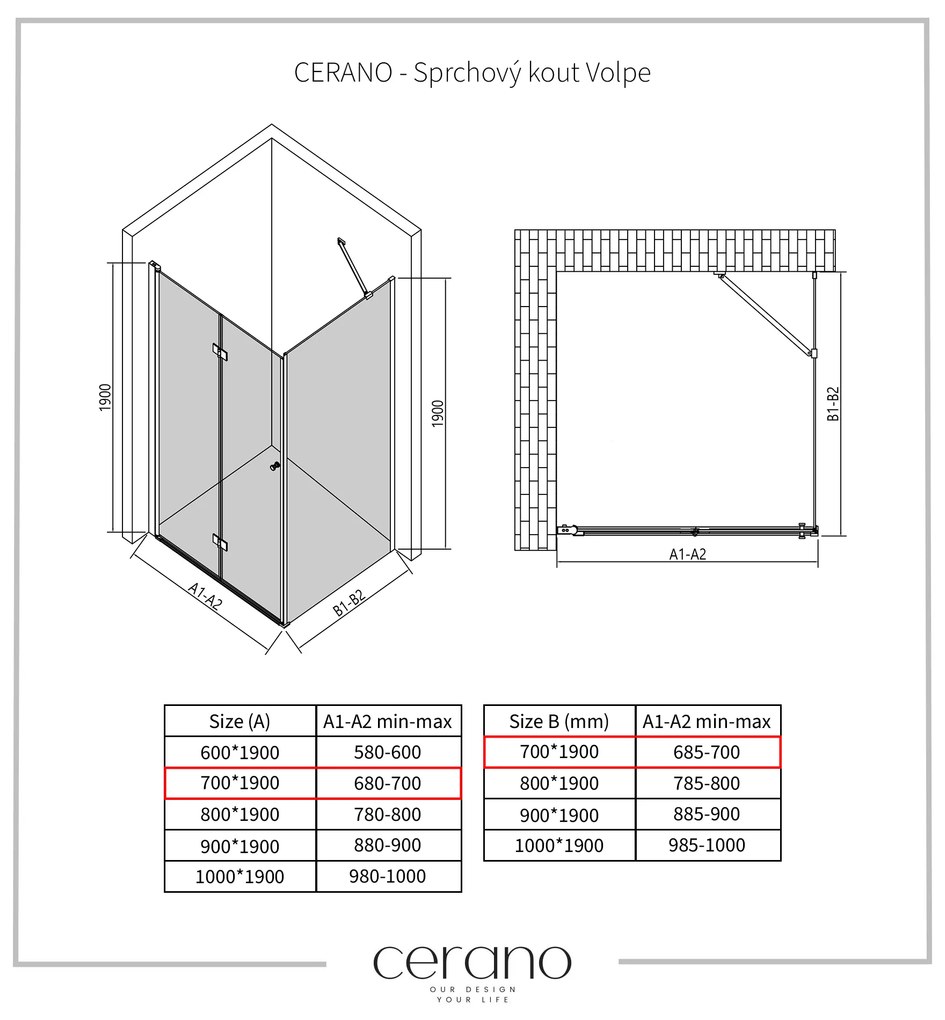 CERANO - Sprchový kout Volpe L/P - chrom, transparentní sklo - 70x70 cm - skládací
