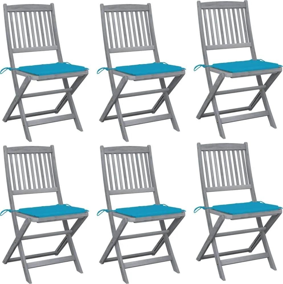 vidaXL Skládací zahradní židle s poduškami 6 ks masivní akáciové dřevo [3065446] Barva: Zelená