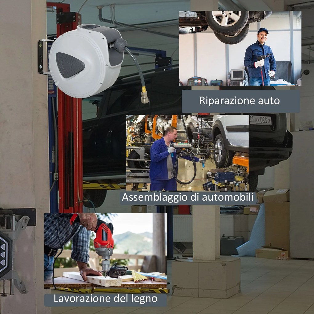 DURHAND Automatická navíjecí hadice 20m + 194cm s připojením Φ1/4'', montovatelná na zeď a otočná o 180°, šedá