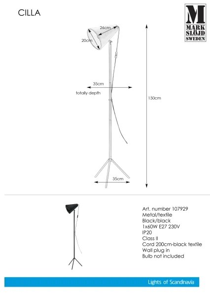 Markslöjd 107929 - Stojací lampa CILLA 1xE27/60W/230V
