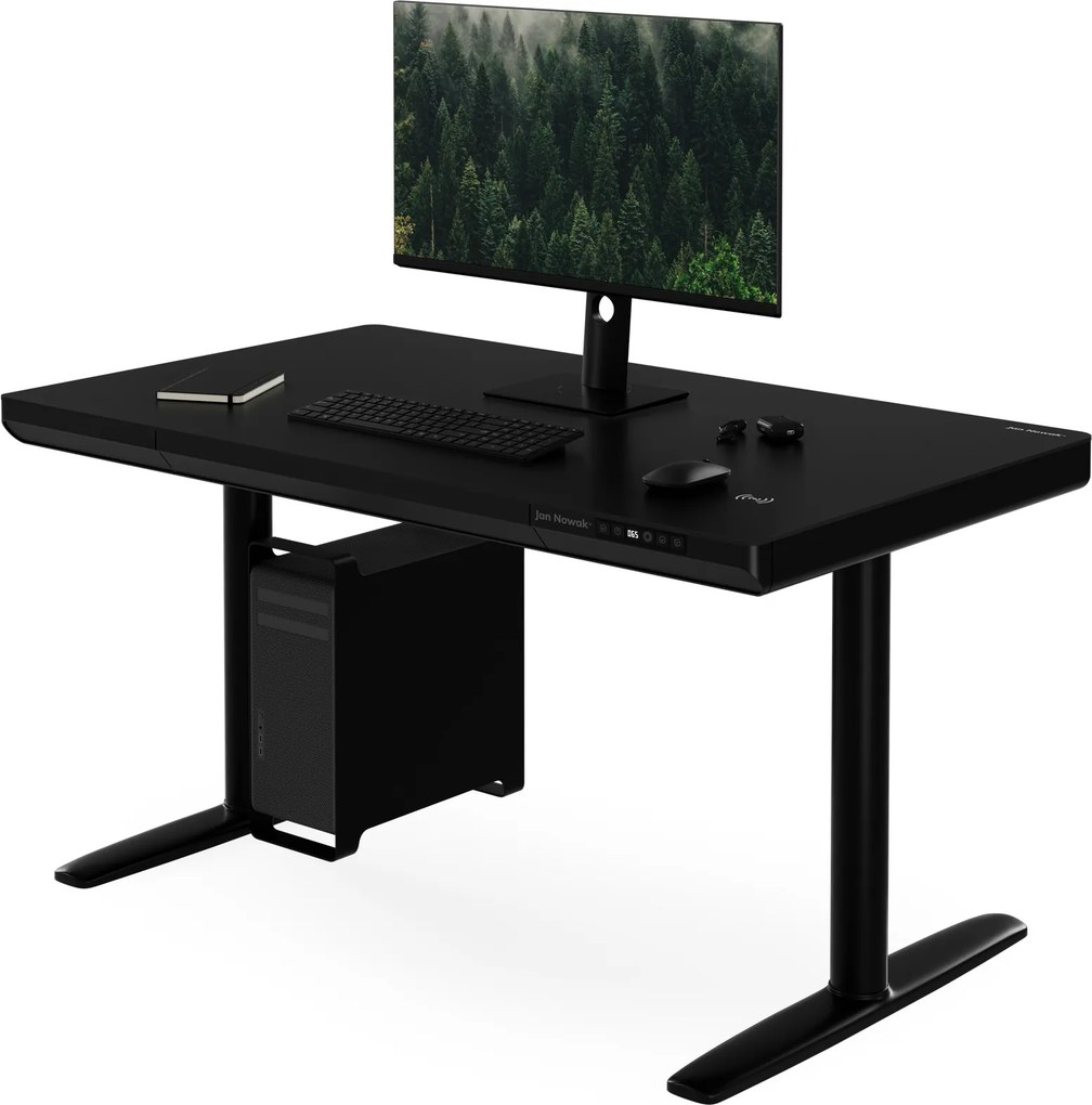 Elektrický psací stůl sit-stand se zásuvkou a bezdrátovou nabíječkou Qi černý, 1200 mm: ELLIS