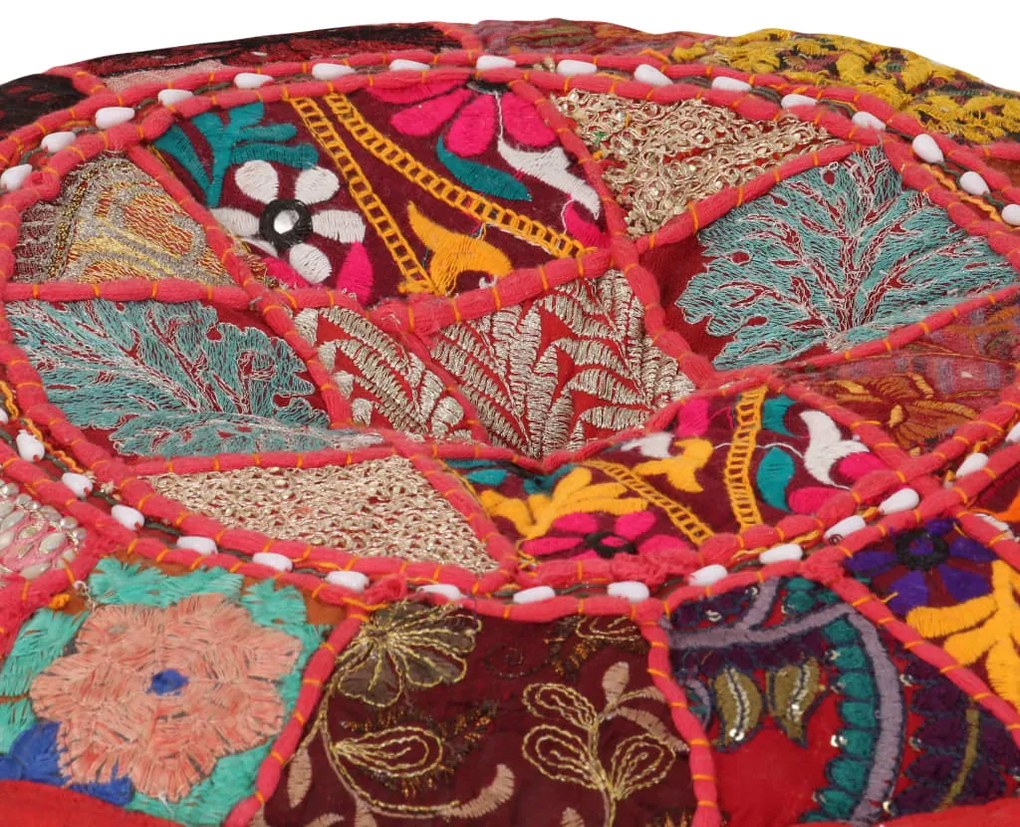 Sedací puf patchwork kulatý bavlna ruční výroba 40x20cm červený 246571