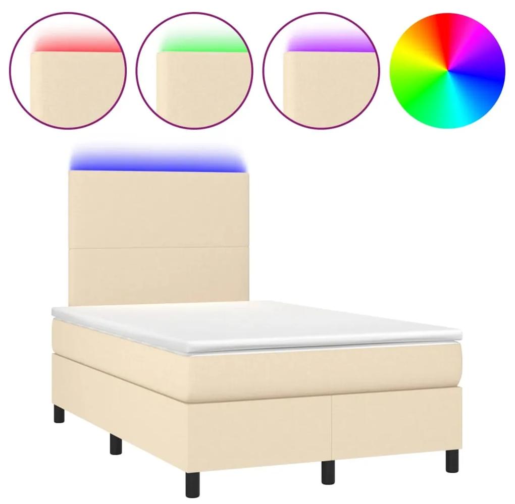 vidaXL Box spring postel s matrací a LED krémová 120x190 cm textil