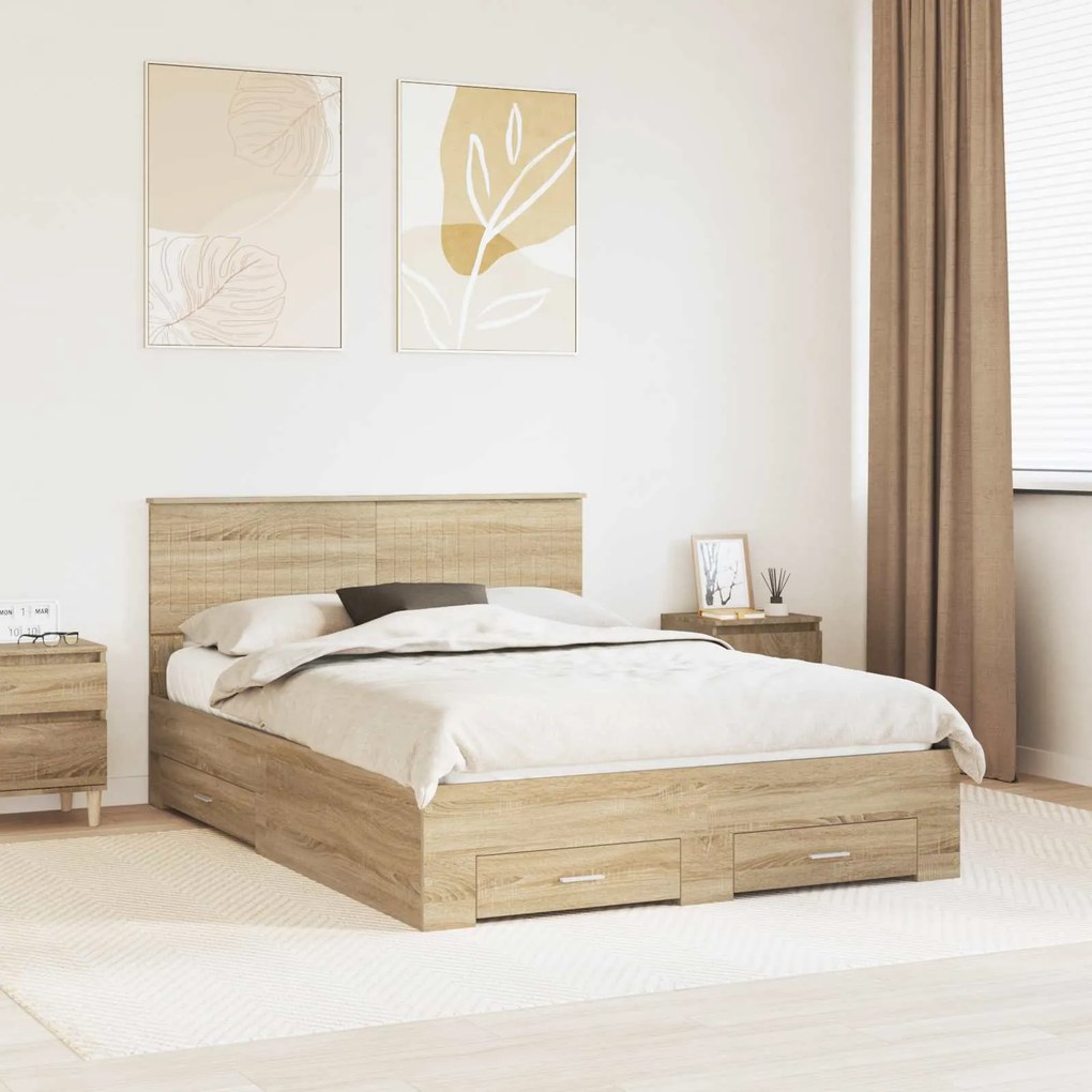 Rám postele s čelo Dub sonoma 135 x 190 cm Kompozitní dřevo 3410906