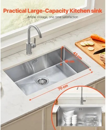 70 cm kuchyňský dřez pod montáž nerezová tyč s jednou mísou