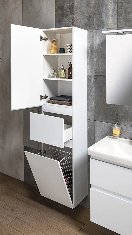 Aqualine Aqualine, ALTAIR vysoká skříňka s košem 40x184x31cm, bílá, AI185L