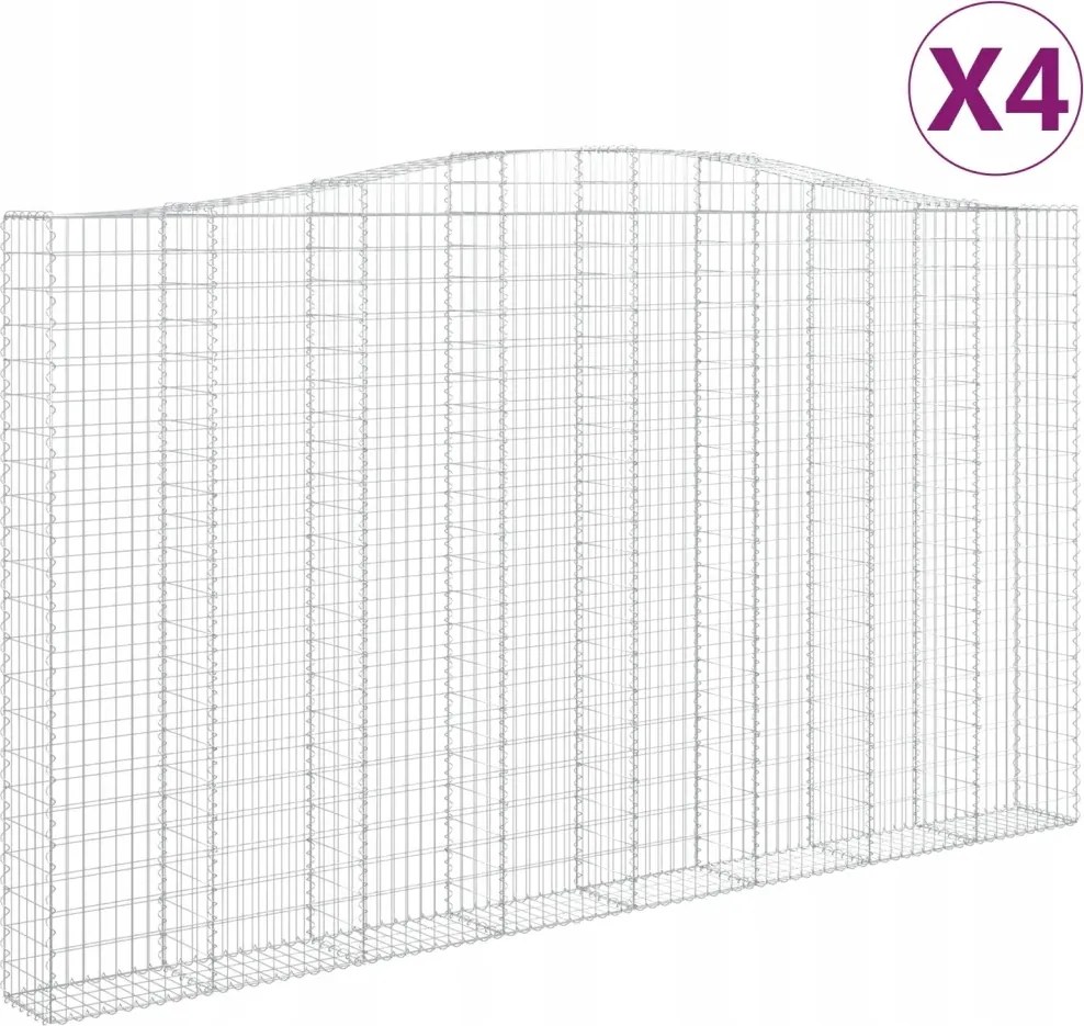 vidaXL Gabionové koše, 4 ks, 400 x 30 x 220/240 cm, galvanizované železo