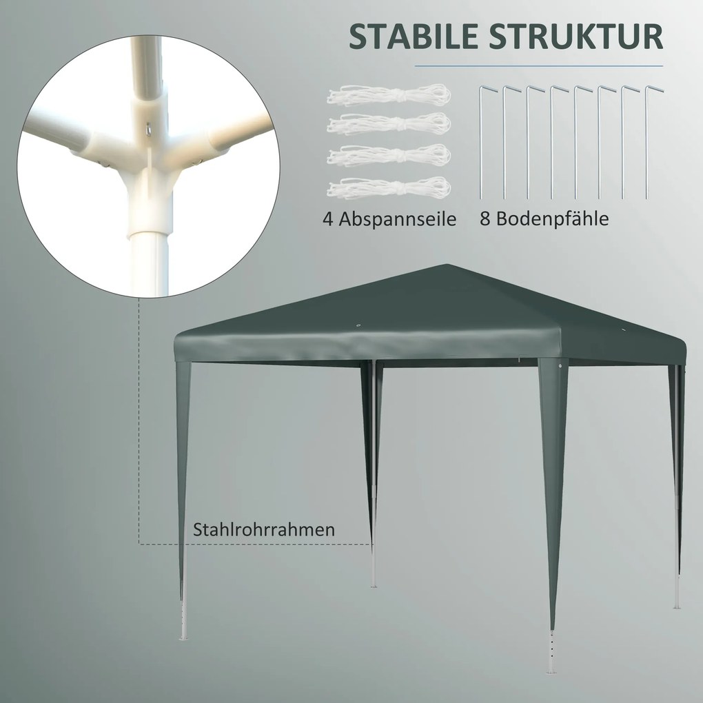 Outsunny altán 2,7 x 2,7 m party stan zahradní altán stan na balkon terasu, tmavě zelená ocel, voděodolný a stabilní | Aosom.de