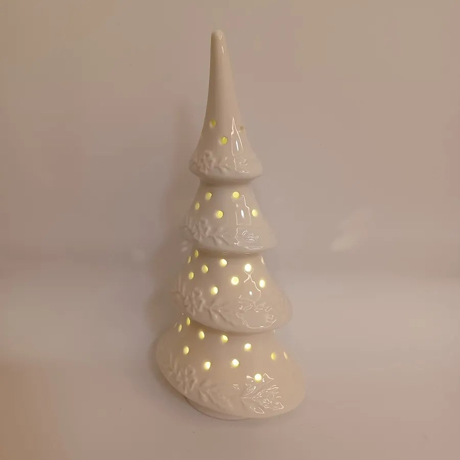 LED dekorace keramický stromeček 11,4 × 8,5 × 23 cm, teple bílá, 2× LR44