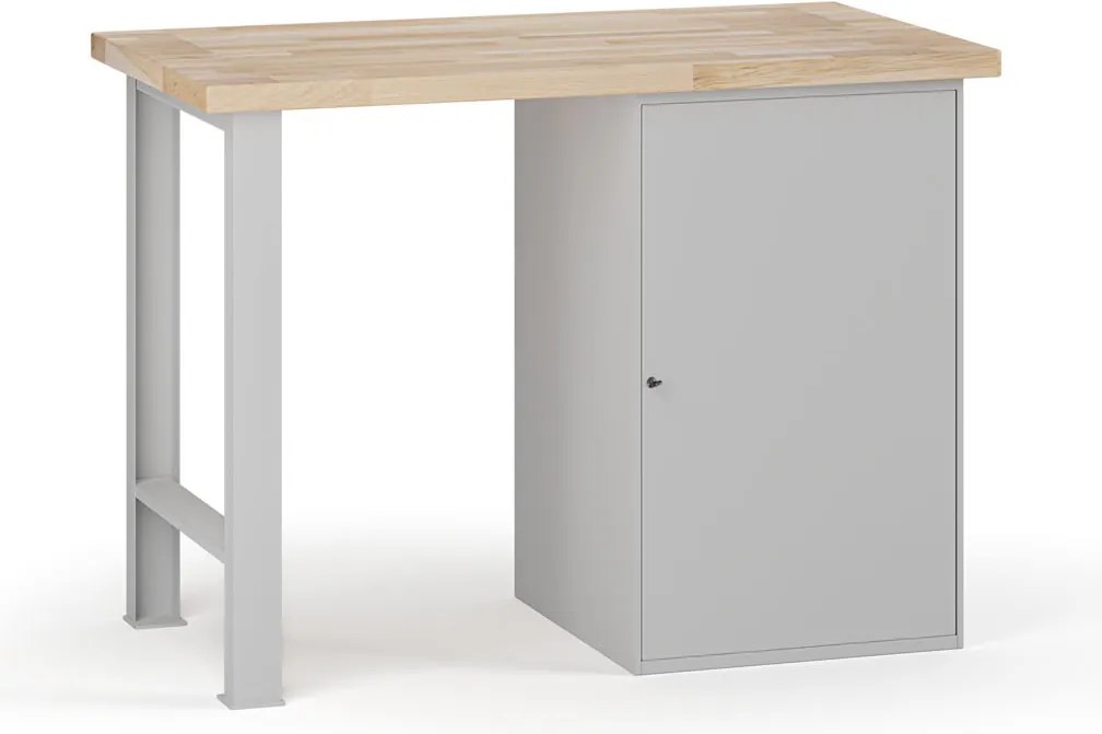 Dílenský pracovní stůl G7, buková spárovka, 1200 x 685 x 840 mm, 1x skříňka, šedá