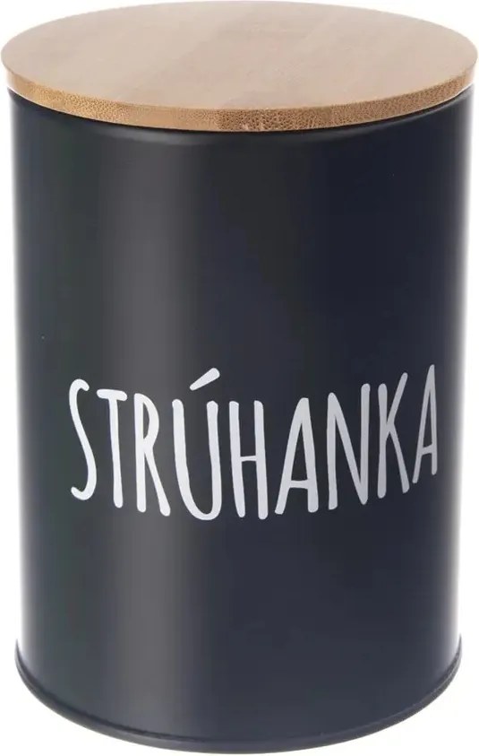 Orion Dóza na potraviny, plechová, černá, s bambusovým víkem, 1,3l,  Strúhanka SK