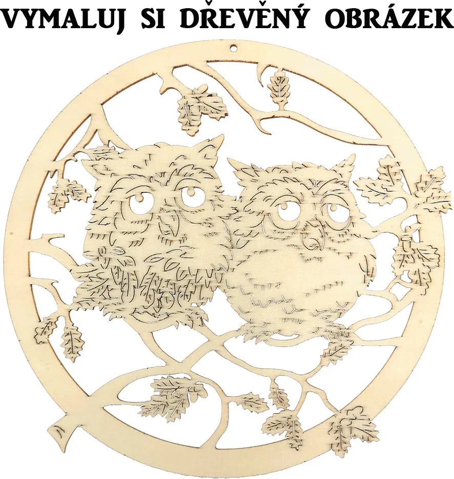 AMADEA Dřevěný obrázek k vymalování sovy v kolečku 20 cm
