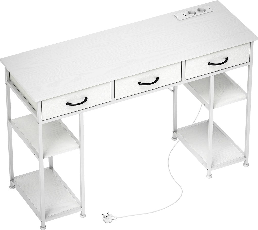 HOMCOM Počítačový stůl s 2 USB porty a 2 elektrickými zásuvkami, stůl se úložným prostorem 120 x 40 cm, nastavitelné police a 3 látkové zásuvky, praco
