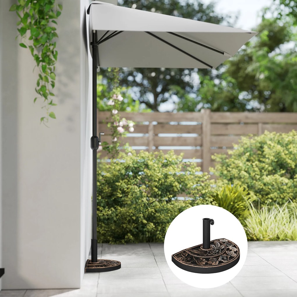 Stojan na slunečník Outsunny půlkruhový 50x31x32cm z pryskyřice a nerezové oceli v bronzové barvě, stabilní podstavec pro slunečník na zahradu a tera…