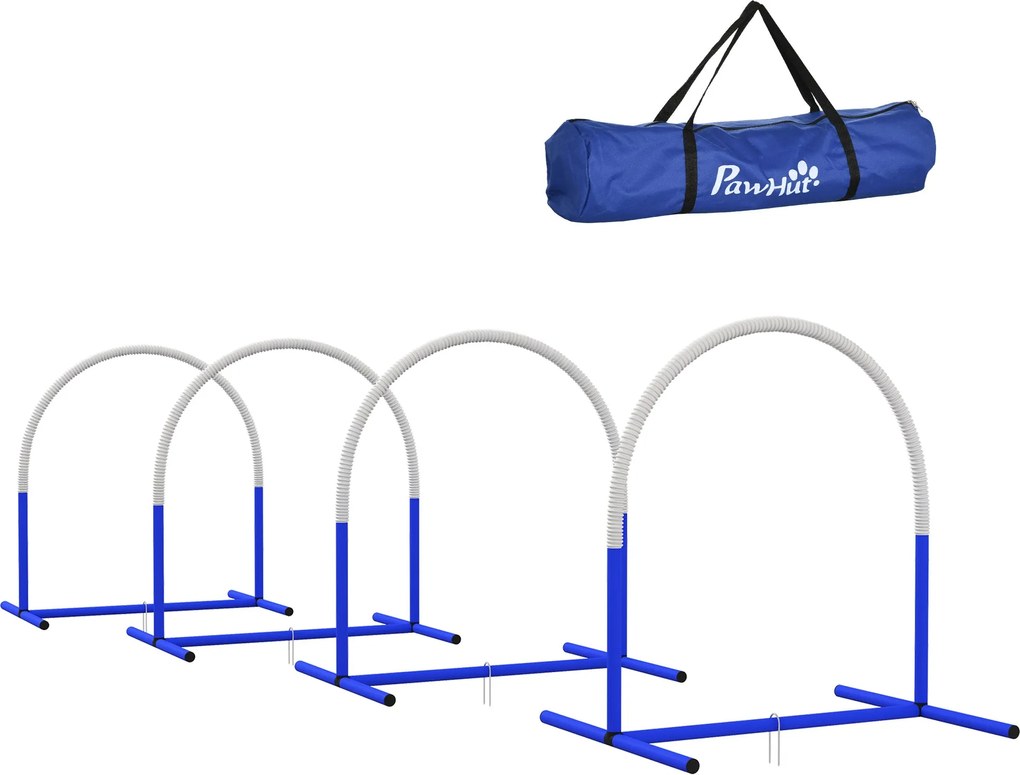 PawHut Agility Výcvikové Zařízení pro Psy, Sada Agility, 4-dílná sada překážek pro starší psy, výcviková sada se skladovací taškou, Modrá+Bílá, 88 x 6