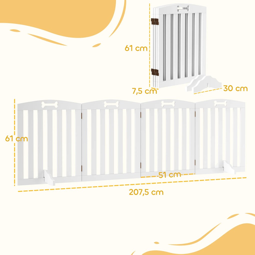 PawHut 4dílná zábrana pro psy, 207,5 x 61 cm Skládací bezpečnostní branka do dveří se 2 podpěrnými nohami, volně stojící branka pro psy, schodišťová …
