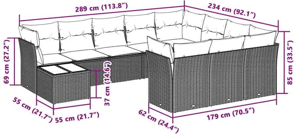 11dílná zahradní sedací souprava s poduškami šedá polyratan 3218262