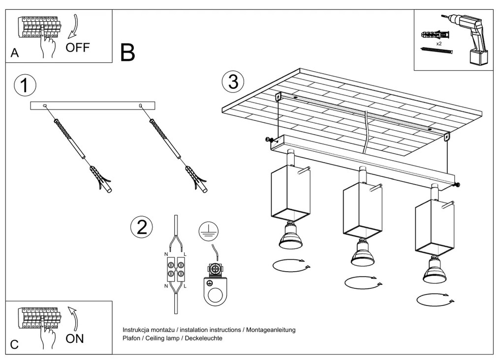 Sollux Lighting Stropní svítidlo MERIDA 3 Černá