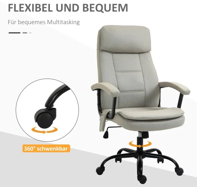 Vinsetto Masážní kancelářská výškově nastavitelná otočná židle, ergonomická, béžová 63 x 70 x 112-121 cm