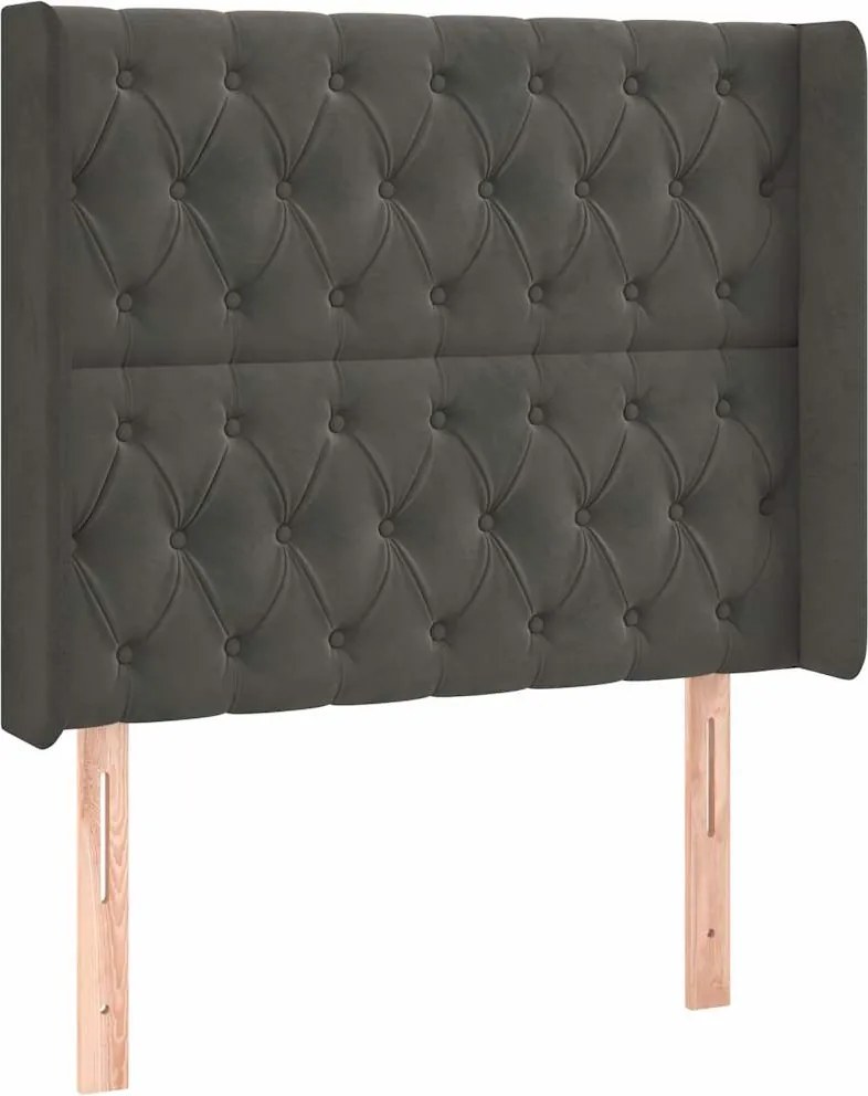 Čelo postele s LED tmavě šedé 93 x 16 x 118/128 cm samet 3124421
