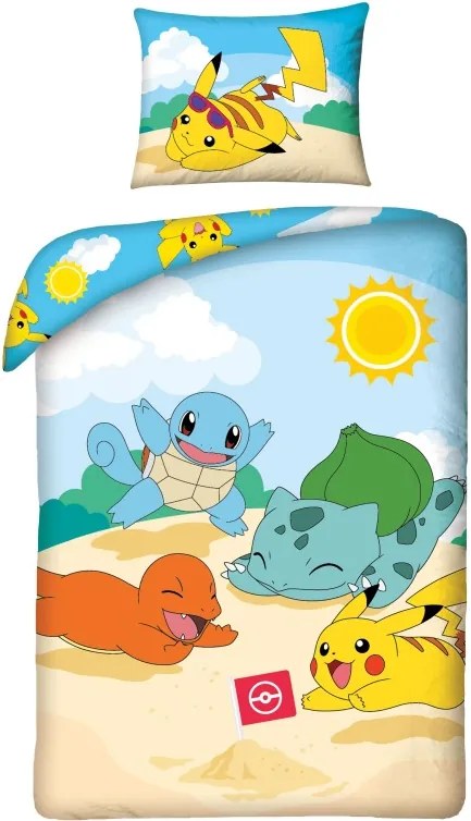 HALANTEX Povlečení Pokémon pláž Bavlna, 140/200, 70/90 cm