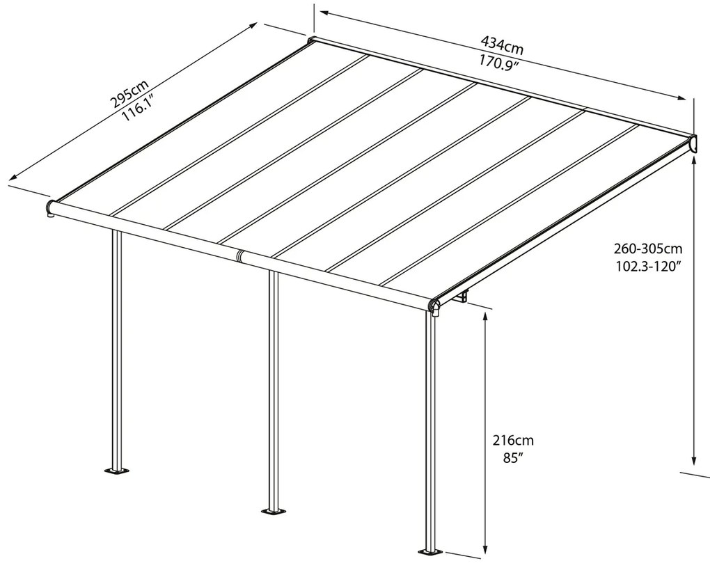 Sierra 4200 šedá 3 x 4,25 - hliníková (montovaná) pergola