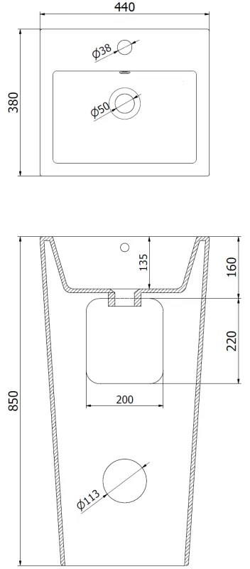 Mexen Liza, volně stojící umyvadlo 43x38x82 cm, černá matná, 26154470