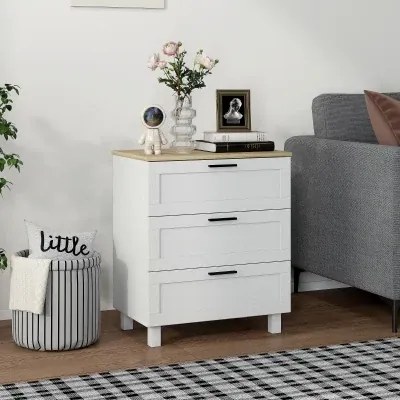 HOMCOM komoda se 3 zásuvkami, 60×38×71 cm – bílá/dřevěný vzhled