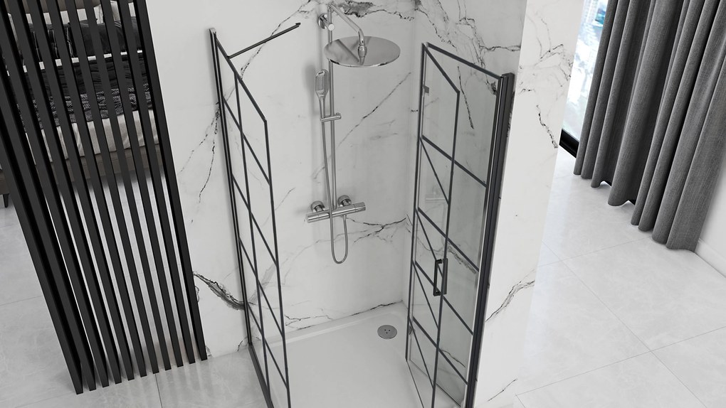 Rea Molier Black, sprchový kout se skládacími dveřmi 90(dveře) x 90(stěna), 6mm čiré sklo, černý profil, KPL-K8538