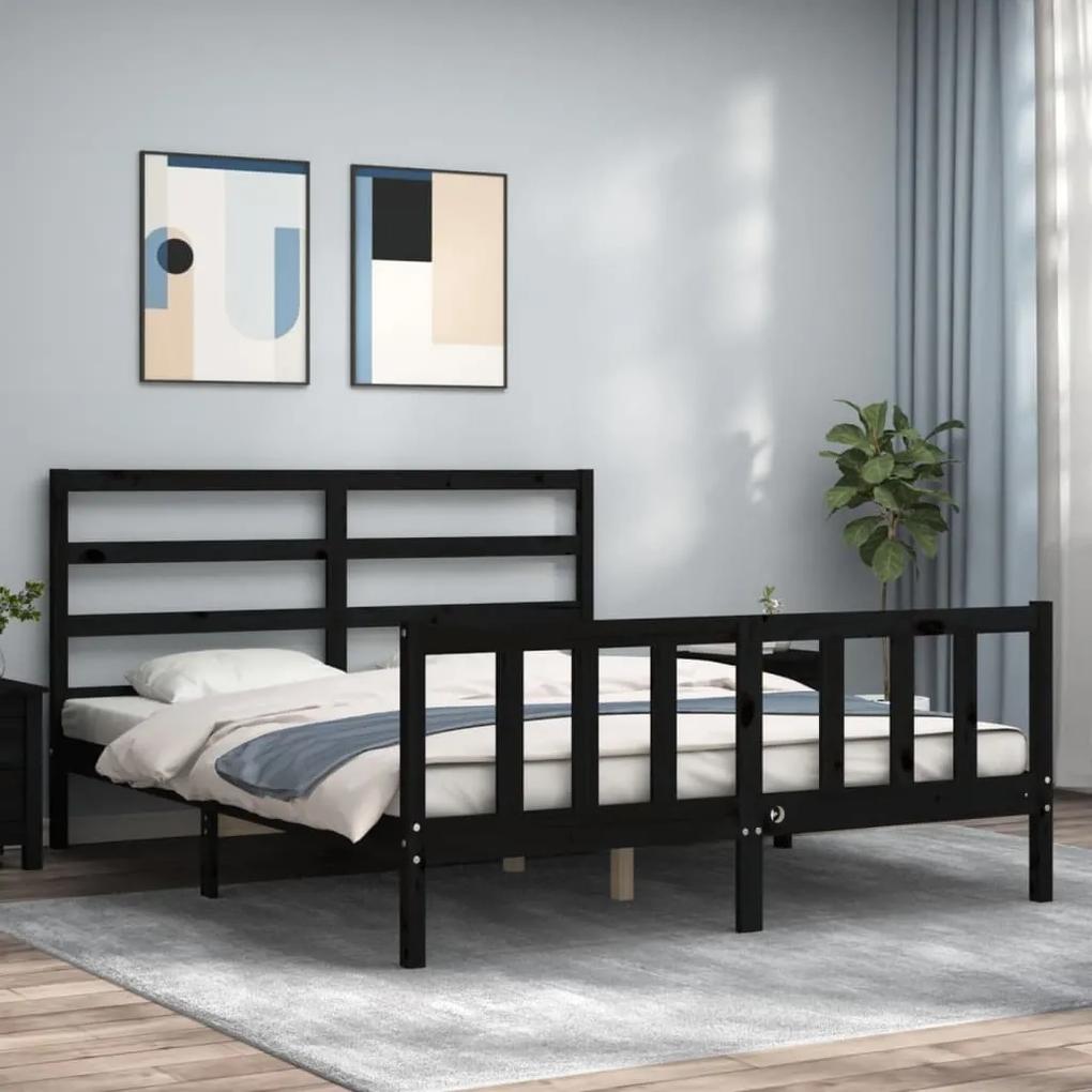 Rám postele s čelem černý 160 x 200 cm masivní dřevo,  3191920