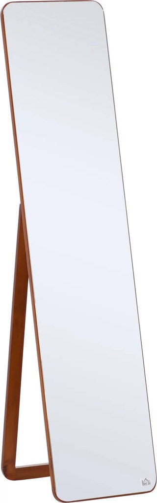 HOMCOM Zrcadlo v plné délce s čtvercovým rámem a 2 možnostmi montáže, moderní jedlový rám pro chodbu, ložnici, obývací pokoj 37x43x156 cm Ořech