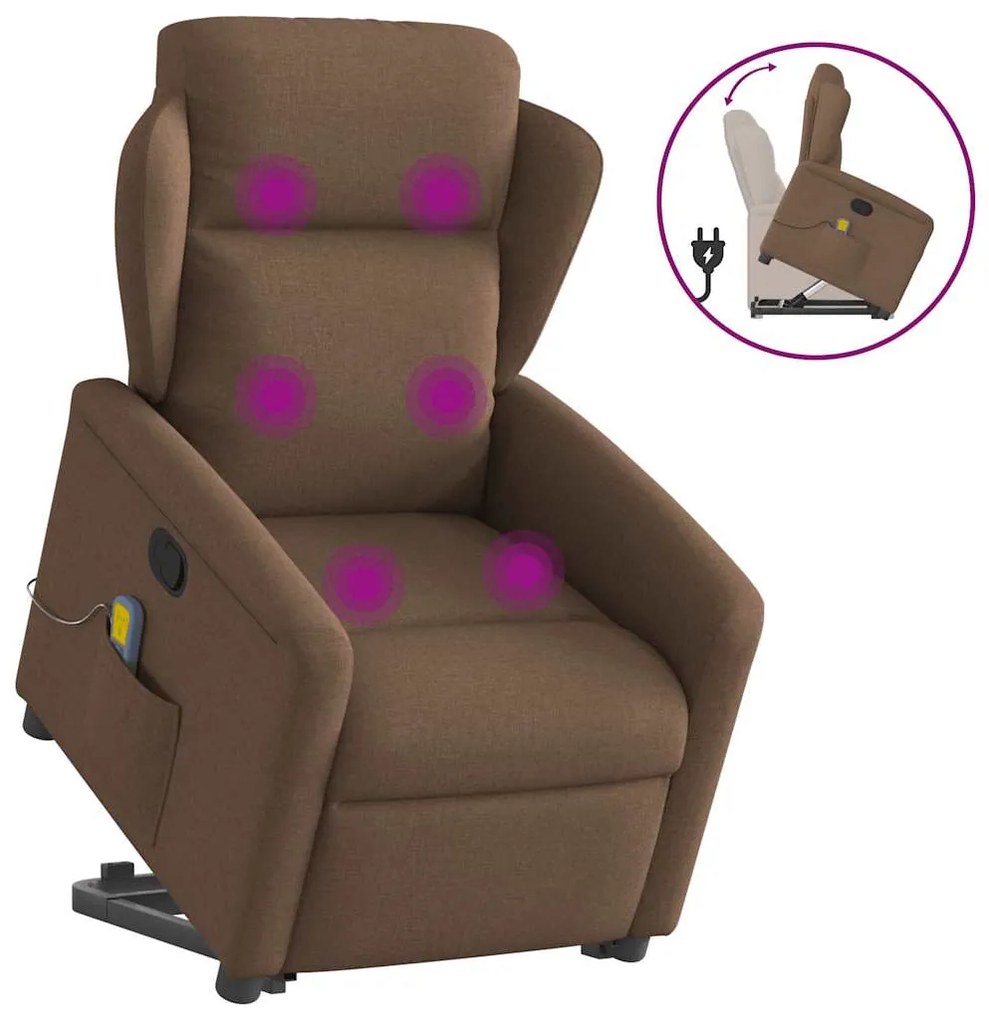 Zvedací masážní polohovací křeslo hnědé textil 3303148