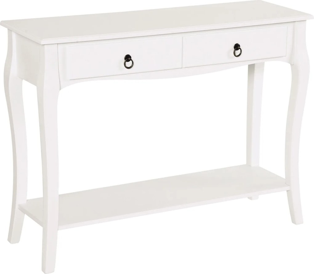 HOMCOM Konferenční Stolek s Úložným Prostorem do Obývacího Pokoj a Předsíně s Šuplíky a Policí Elegantní Design 100x33x75cm Bílý Lesklý Dřevěný | Aoso