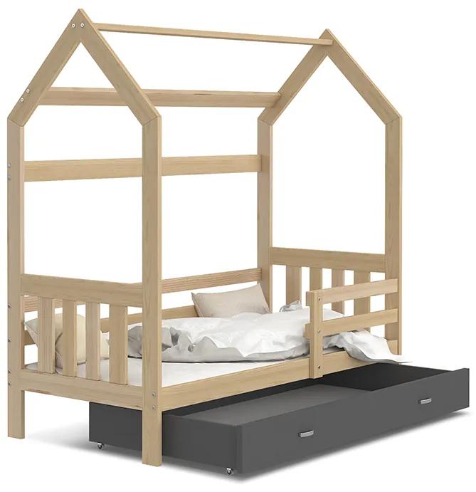BabyBeds Dětská postel domeček se zábranou a úložným prostorem borovice Velikost postele: 190x80 cm, Barva šuplíku: Zelená