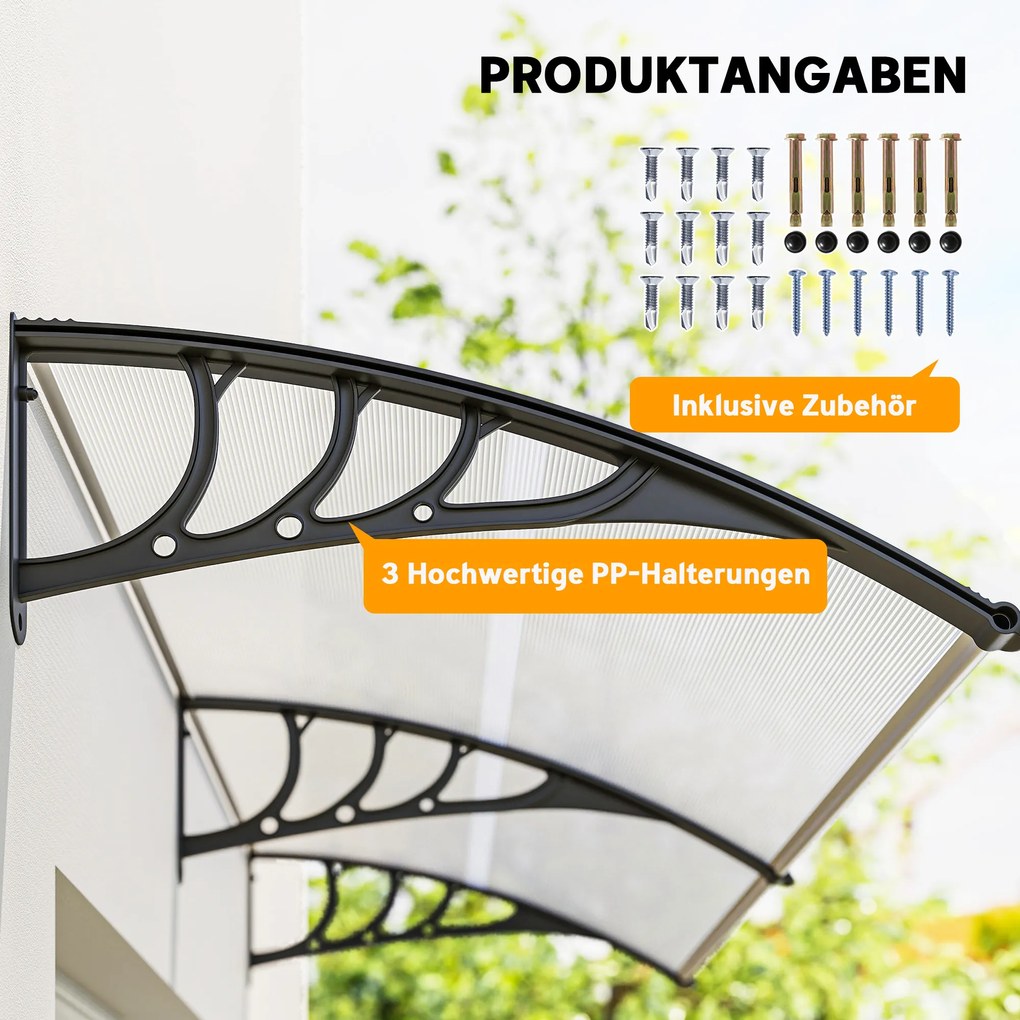 Stříška Outsunny na vchodové dveře 75x195x23 cm stříška z 5mm polykarbonátu, ochrana proti slunci a dešti pro venkovní použití, hliníková průhledná |…