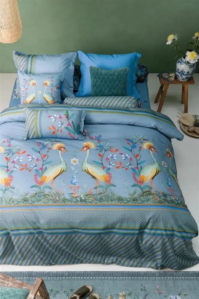 Pip Studio perkálové povlečení Flirting Birds Blue světle modré 200x200 + 2x 70x90 cm (Pip Studio perkálové povlečení na dvoulůžko)