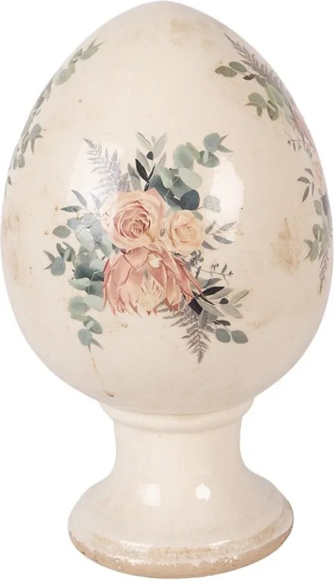 Béžové antik keramické vajíčko s květy Protea Eucalypt XL - Ø 17*28 cm