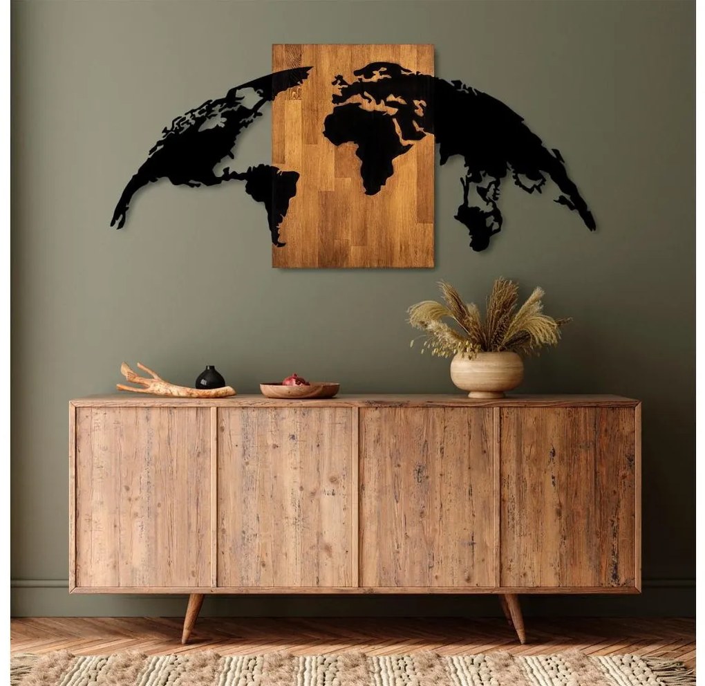 Asir Nástěnná dekorace 150x70 cm zeměkoule dřevo/kov 899SKL2624