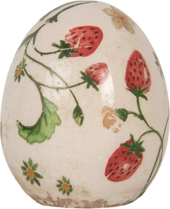 Keramická dekorace vajíčko s dekorem jahod Bertjan / Wild Strawberries S – 7x9 cm