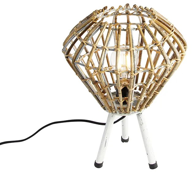 Rustikální stolní lampa stojan bambus s bílou - Canna Diamond