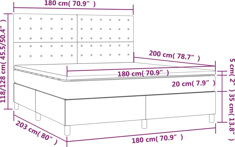 Box spring postel s matrací tmavě šedá 180x200 cm samet 3143278