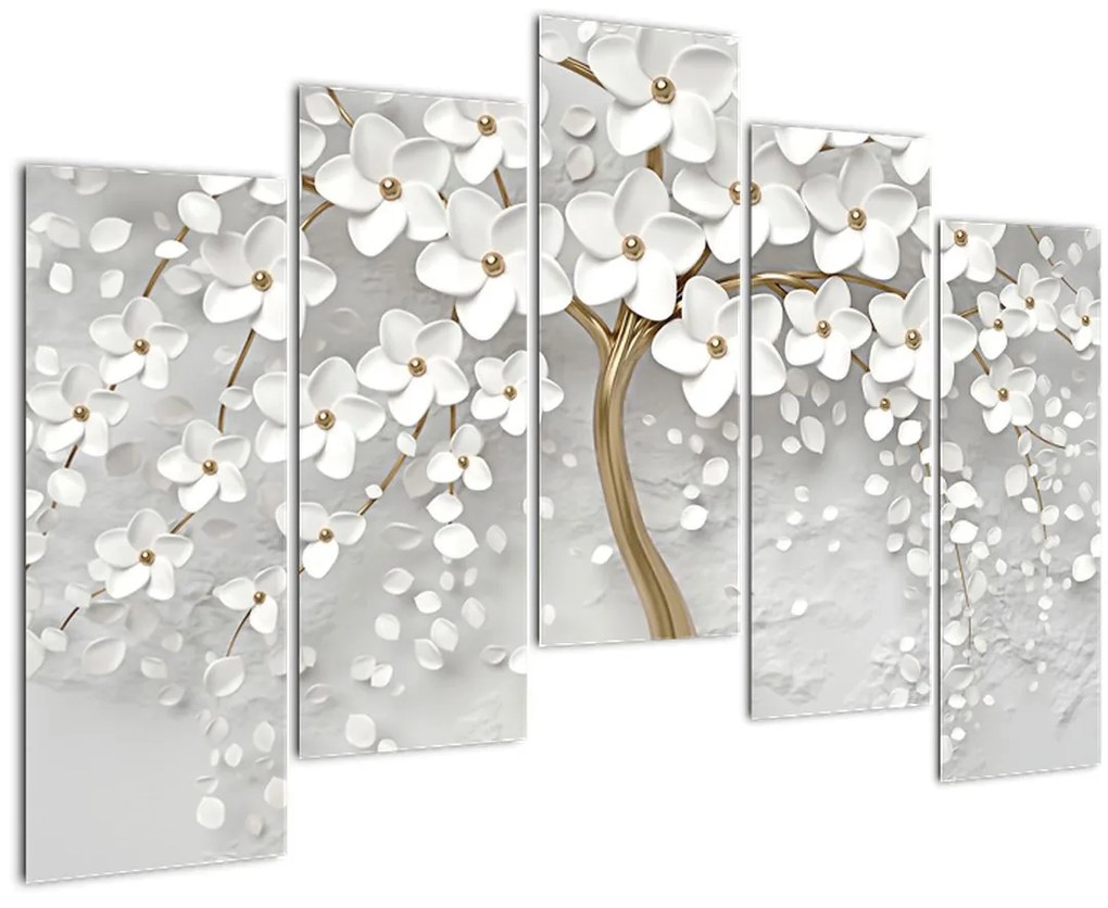 Obraz bílého stromu s květinami (125x90 cm), 40 dalších rozměrů