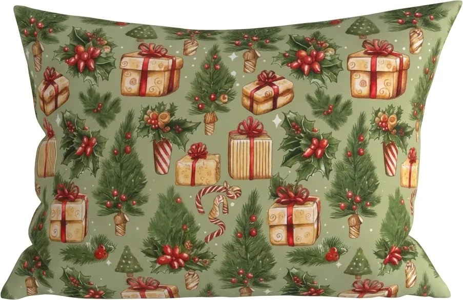 Povlak na polštář z mikrovlákna CHRISTMAS PRESENTS 50x70 cm, zelený
