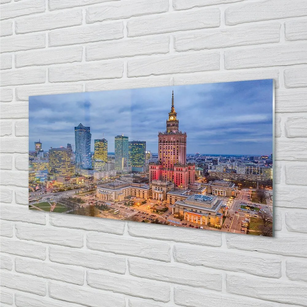 Obraz na skle Warsaw Panorama západu slunce 100x50 cm