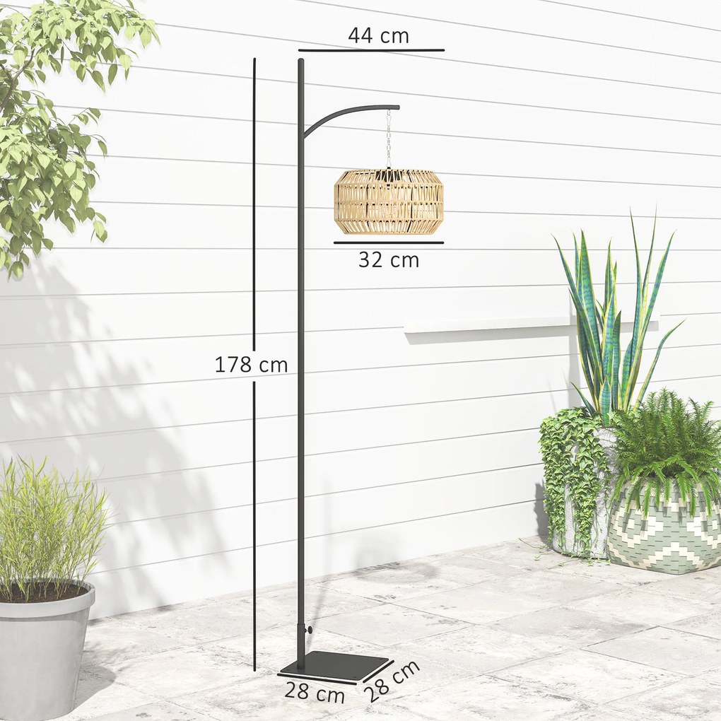Outsunny Solární stojací lampa ratan Solární lampy se světelným senzorem Automatické solární světlo v boho stylu IP44 Černá+žlutá