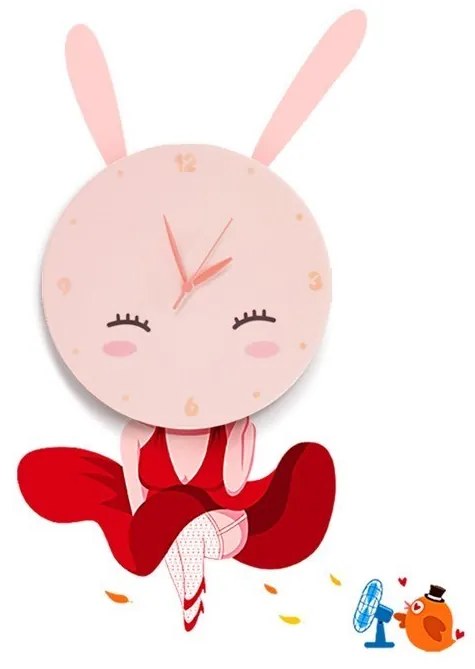 Dětské nástěnné svítidlo s hodinami Bunny Clock, 1x růžové plastové stínítko