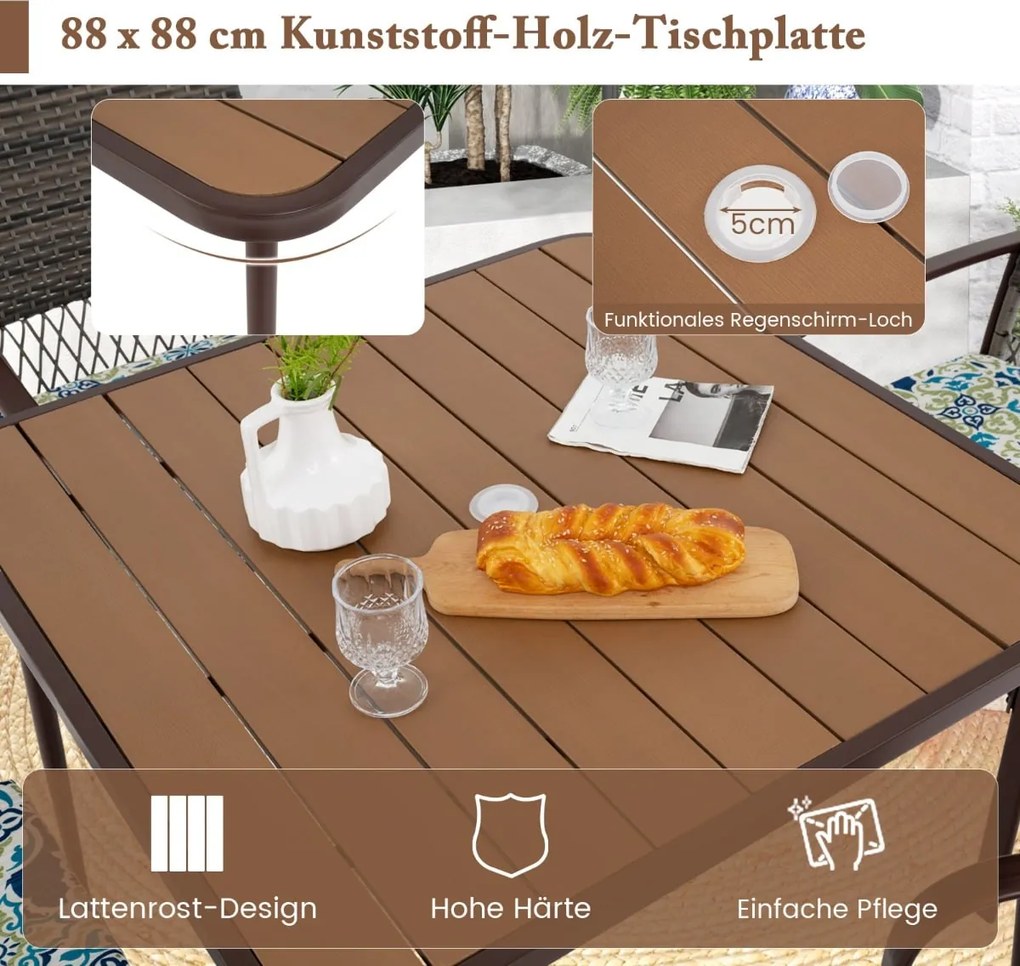 Costway Polyratanový zahradní nábytek set pro 4 osoby stolní deska z WPC
