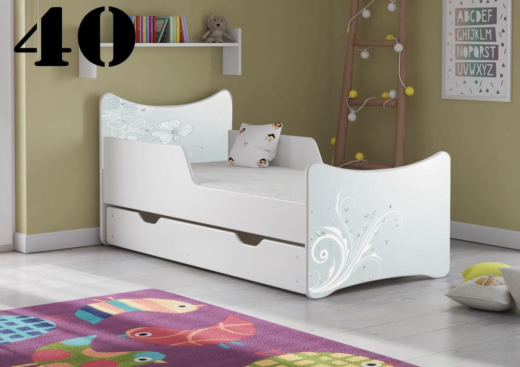 Plastiko Dětská postel se šuplíky Květiny bílé - 40 - 160x80