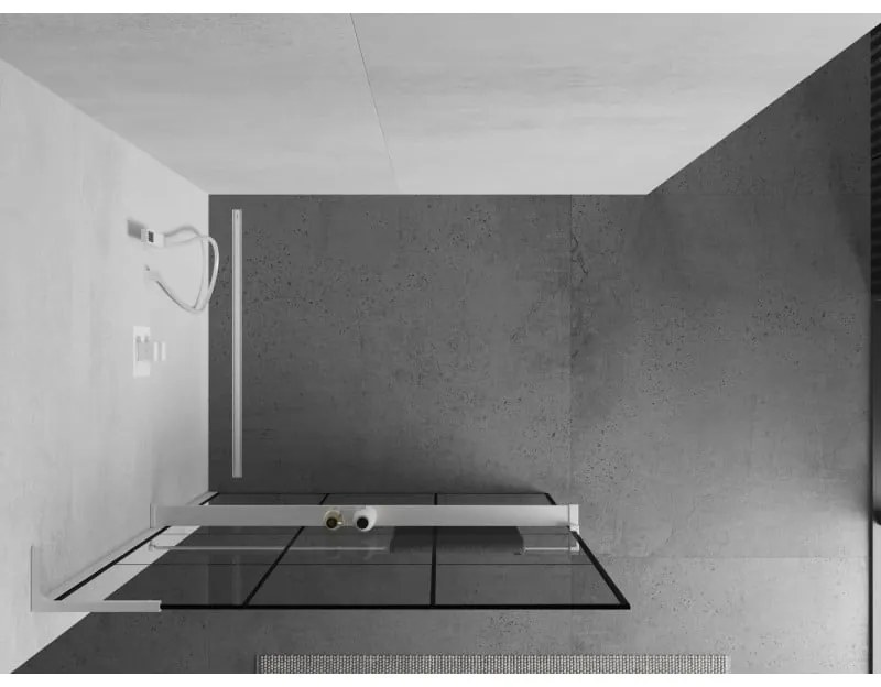 Mexen Kioto+ L, sprchová zástěna Walk-In s poličkou a věšákem 120 x 200 cm, 8mm čiré sklo černý vzor, bílý profil, 800-120-123-20-77