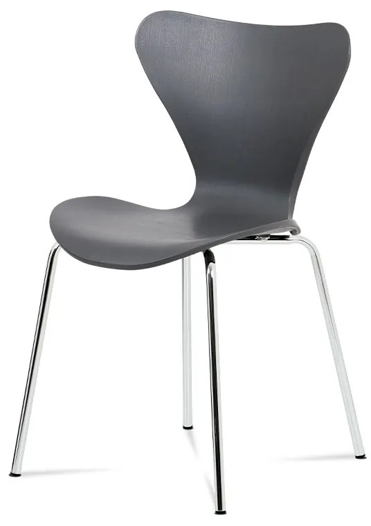 Jídelní židle Aurora GREY plast šedý s imitací dřeva, chrom